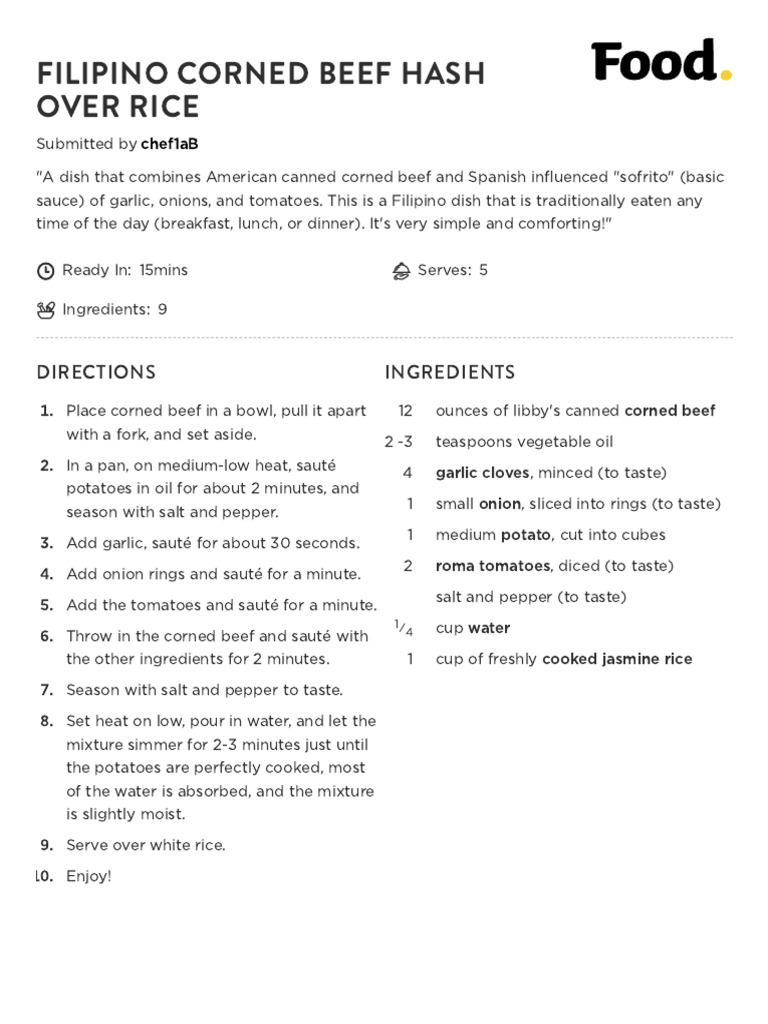 Filipino Corned Beef Hash over Rice Recipe - Food.com | PDF