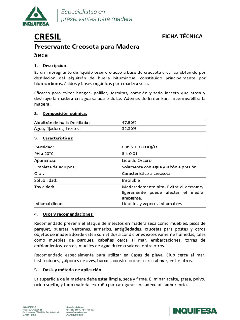 Ficha Tecnica Cresil Ver. 2020 | PDF | Madera | Agua