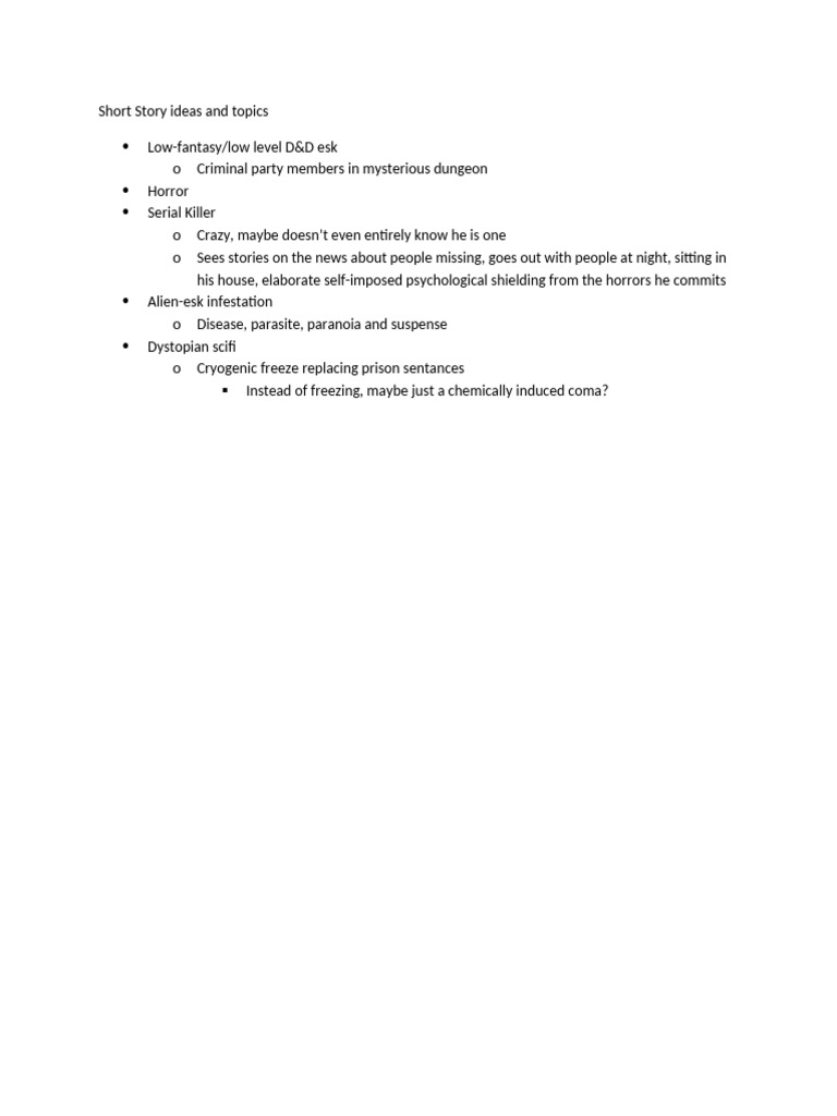 Short Story Ideas and Topics | PDF