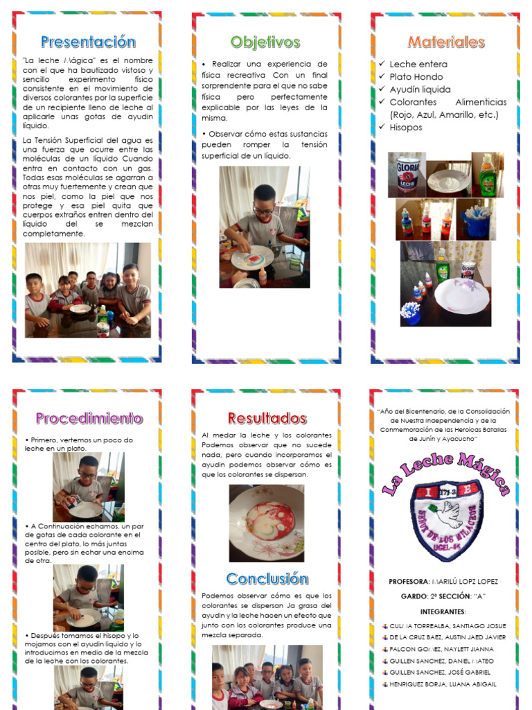 Experimento de Leche Mágica y Colorantes | PDF | Líquidos | Gases