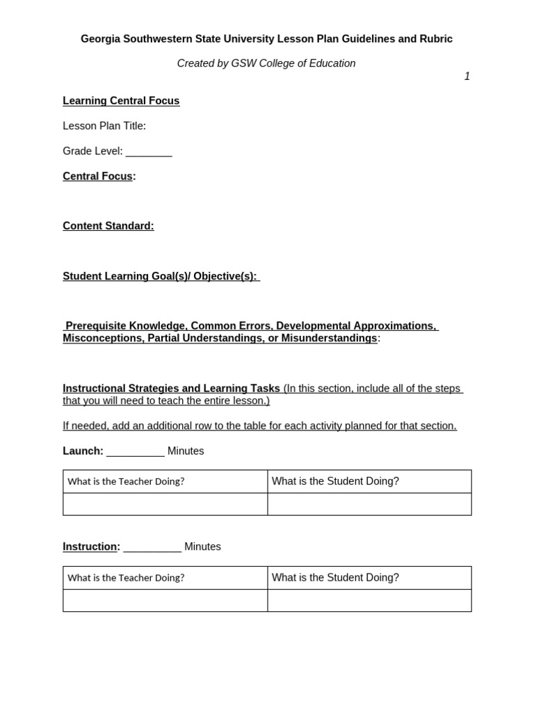 GSW Middle Grades - Lesson - Plan - and - Rubric | PDF | Lesson Plan ...