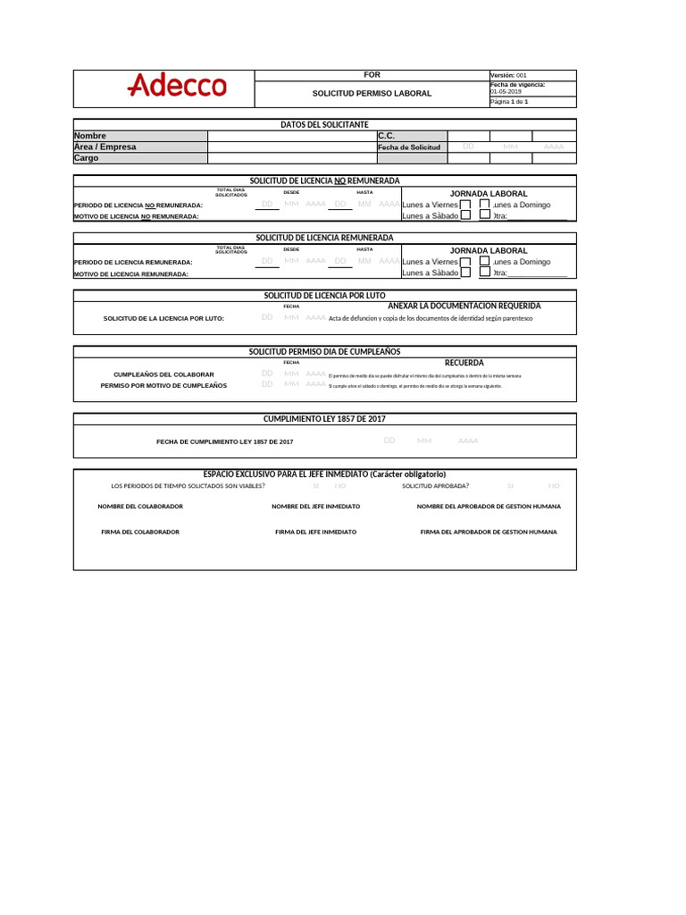 Solicitud de Permiso Laboral | PDF