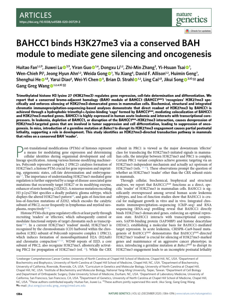 BAHCC1 - BAHCC1 Binds H3K27me3 Via A Conserved BAH Module To Mediate ...