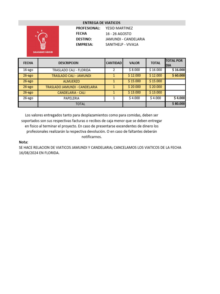 Viaticos Yesid 26 | PDF