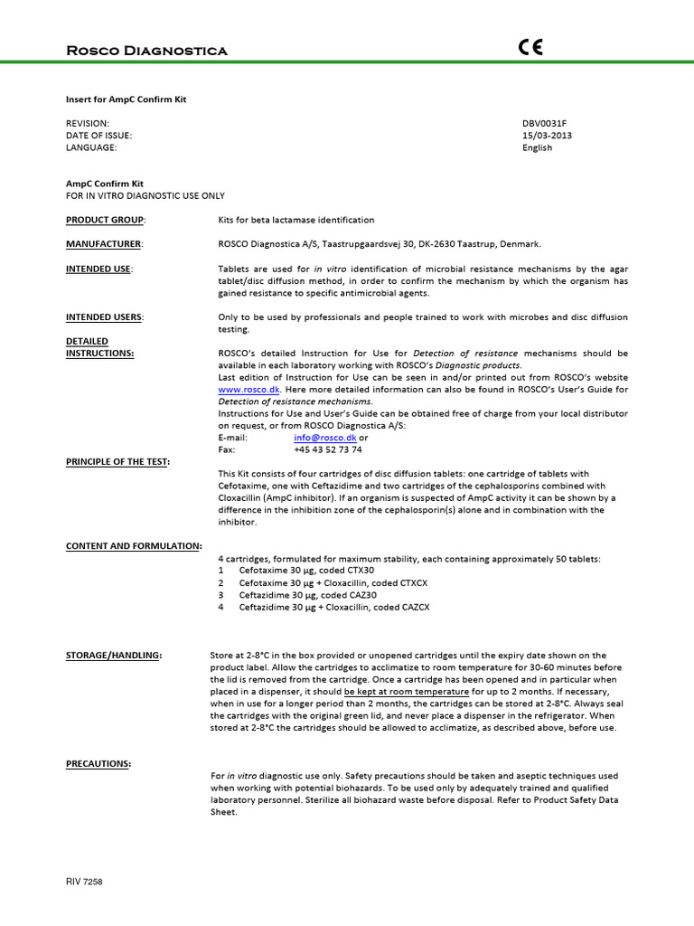 Insert For Ampc Confirm Kit | PDF | Beta Lactamase