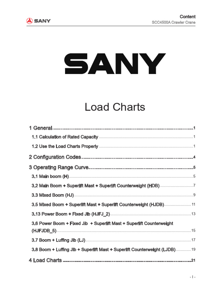 SANY SCC4500A Load Chart | PDF | Crane (Machine) | Manufactured Goods