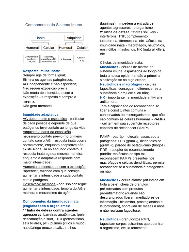 Resposta Imune Inata e Inflamação - Bloco 2 | PDF | Sistema imunológico ...
