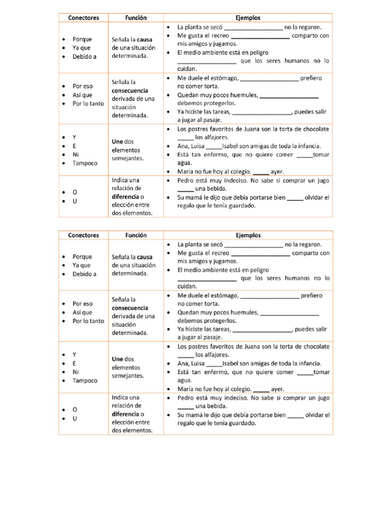 Uso de conectores en 4° básico | PDF