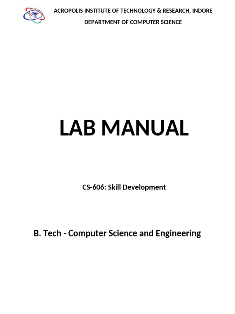 Lab Manual - CS 606 - Skill Development Lab - Jan-June23 | PDF | Class (Computer Programming ...