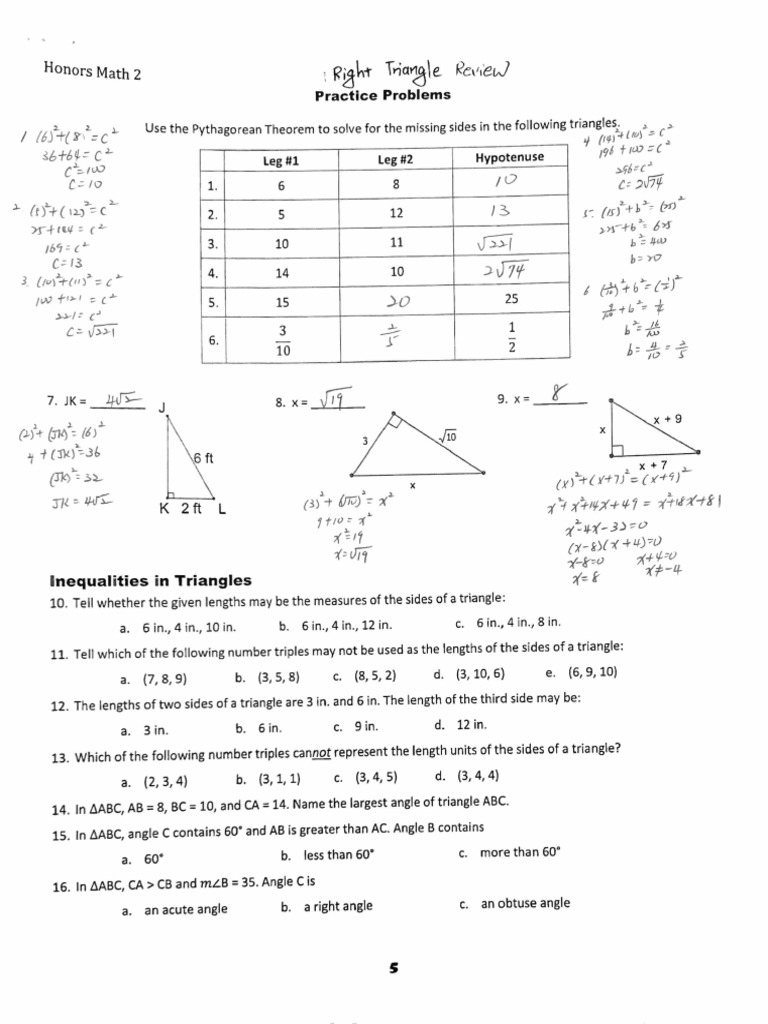 Right Triangle Review Key | PDF