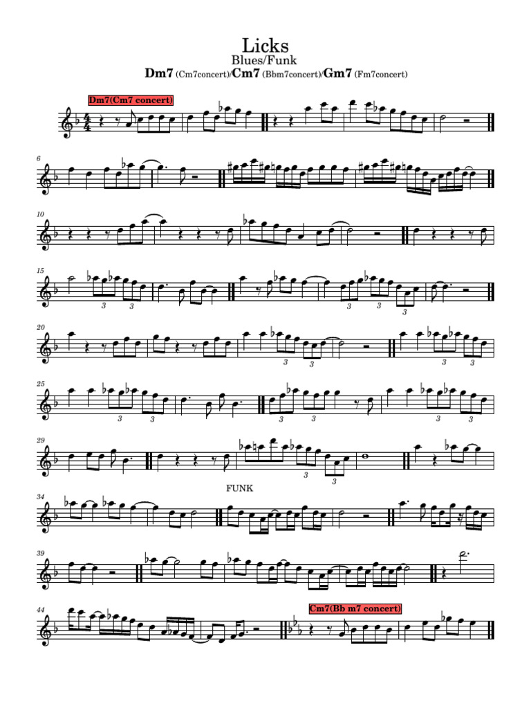 Sax Tenor LICKS Dm7:Cm7:Gm7 | PDF