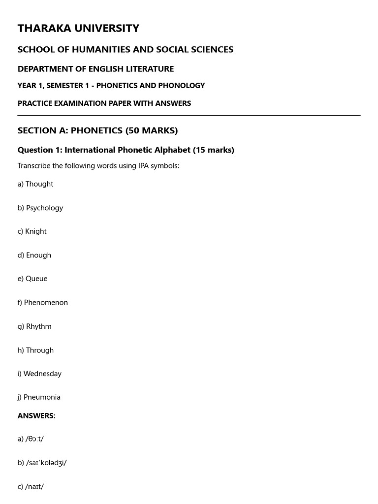 Phonetics and Phonology Exam Guide | PDF | Syllable | Stress (Linguistics)