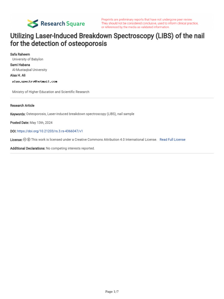 Utilizing Laser-Induced Breakdown Spectroscopy LIB | PDF | Osteoporosis ...