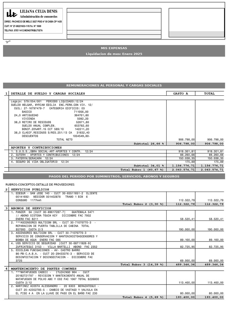 Mis Expensas Liquidacion de Mes: Enero 2025: Silvano Juliana Uf: 036 Piso: 8 Dto: D | PDF ...