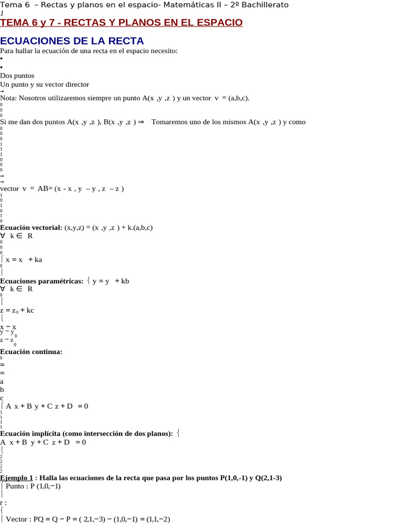 puntos_rectas_planos (1) | PDF | Línea (geometría) | Ecuaciones