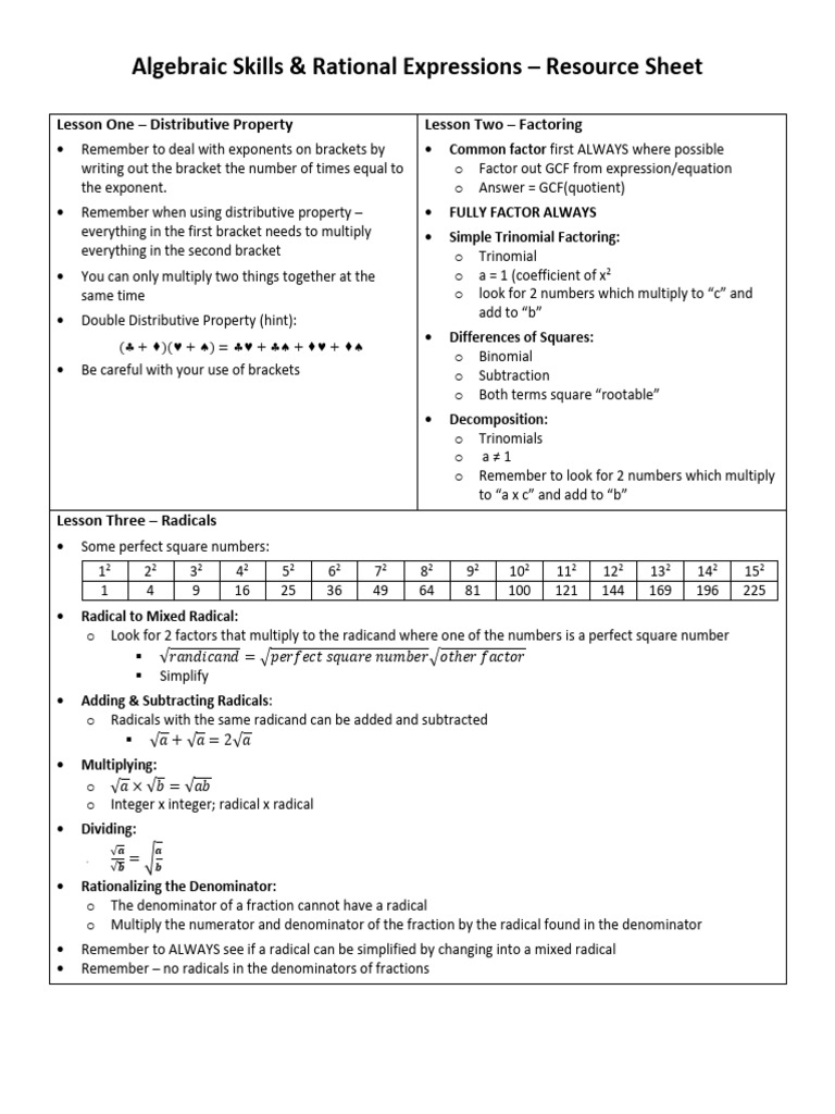 Unit One Resource Sheet | PDF | Multiplication | Factorization
