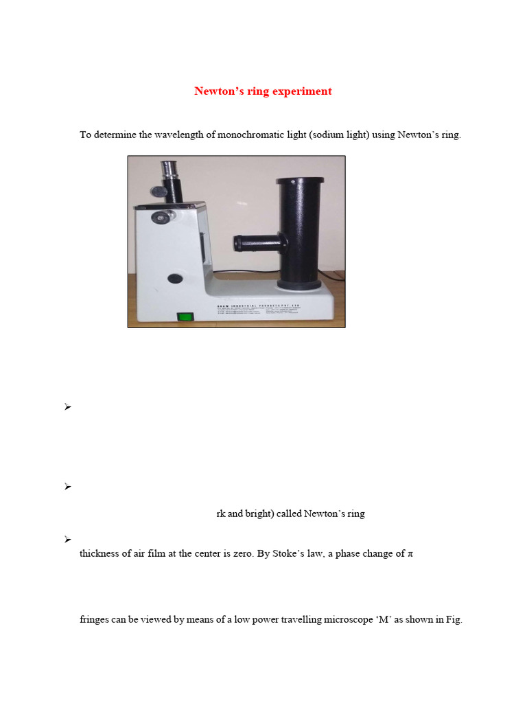Newton's Ring Experiment Procedure | PDF | Waves | Optics