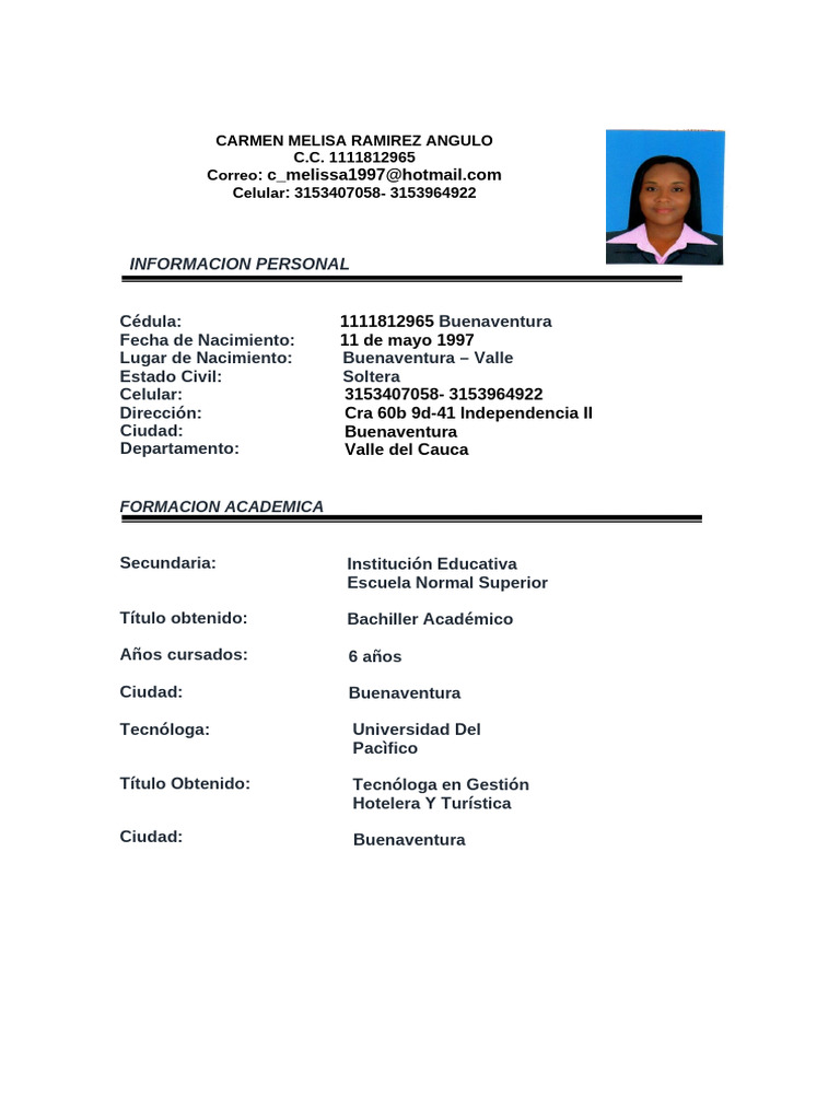 Hoja de Vida Melissa Ramirez | PDF | Gobierno