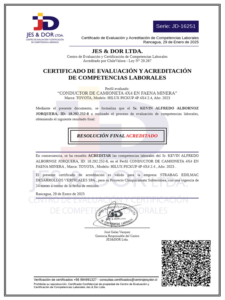 Certificado Jes & Dor Kevin Alfredo Albornoz Jorquera 2 | PDF