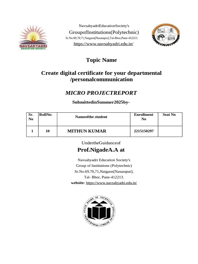 Digital Certificate Micro Project Report | PDF