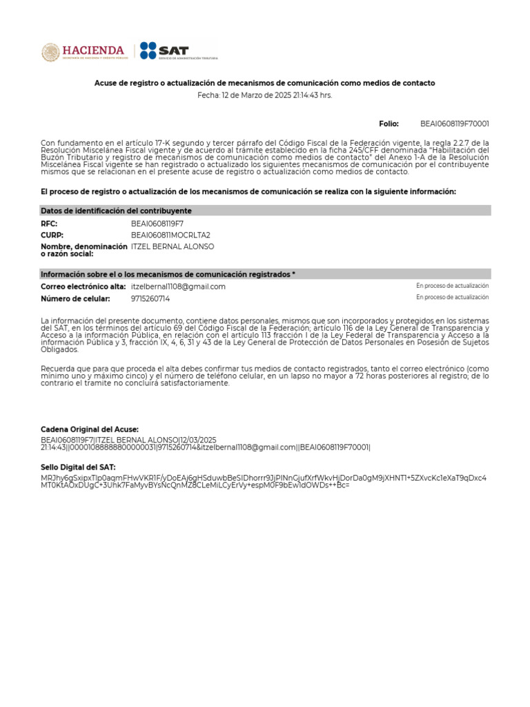 Acuse Buzon Tributario Sat | PDF