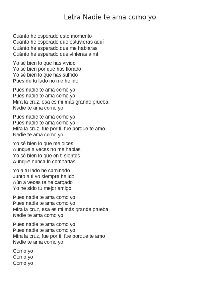 Letra Nadie Te Ama Como Yo | PDF