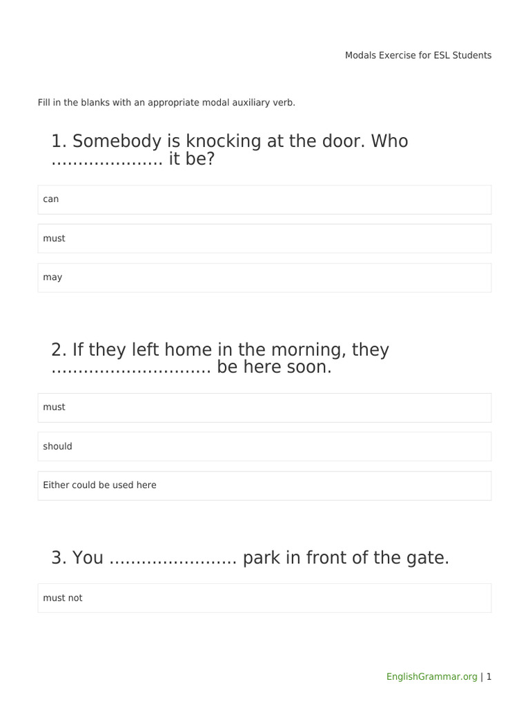 Modals Exercise For ESL Students | PDF