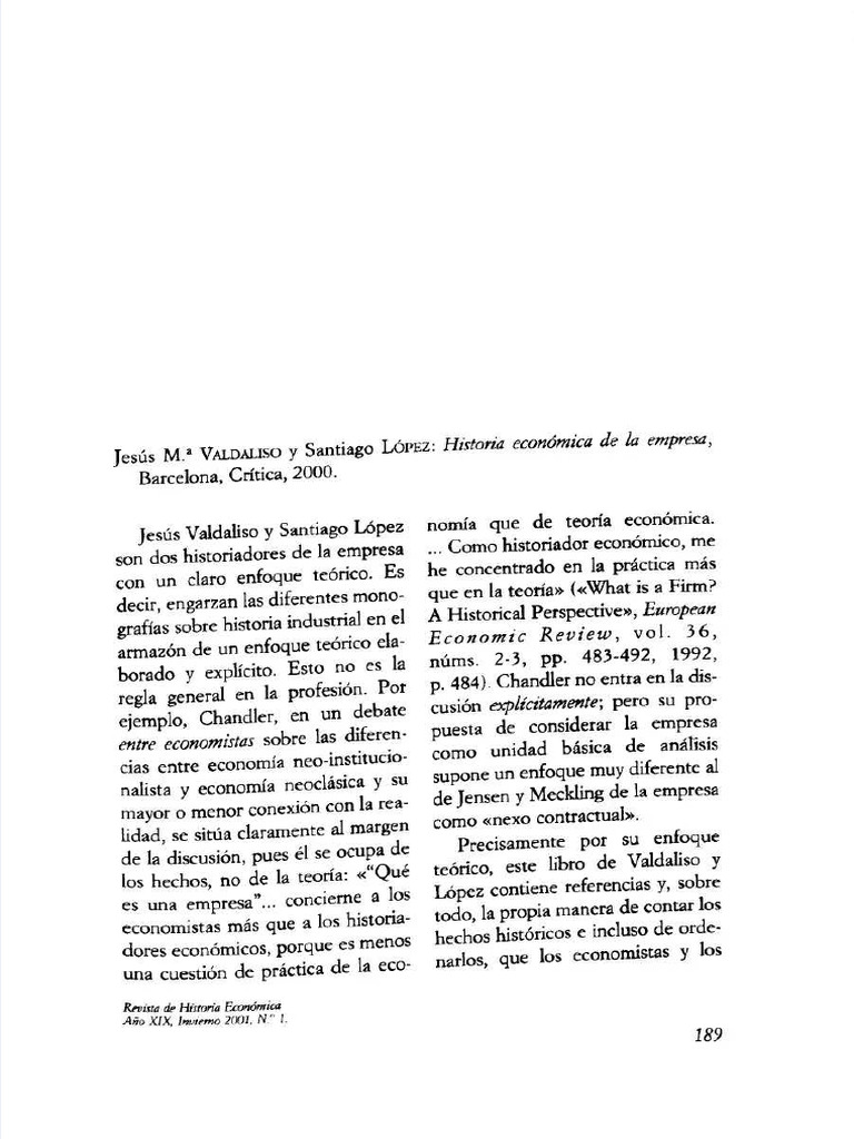 Unidad 2 Valdaliso, J. M. y López, S. (2007), Historia Económica de La Empresa, Crítica, (Pp ...