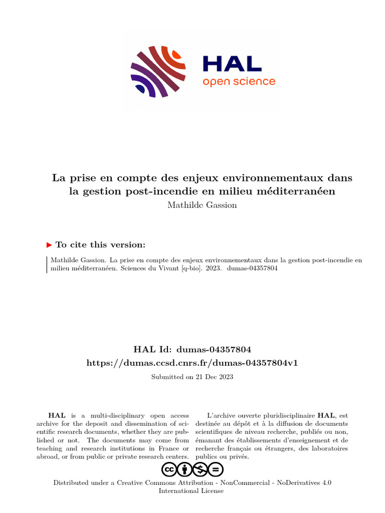 Gestion post-incendie en milieu méditerranéen | PDF | Feu de forêt | Forêt