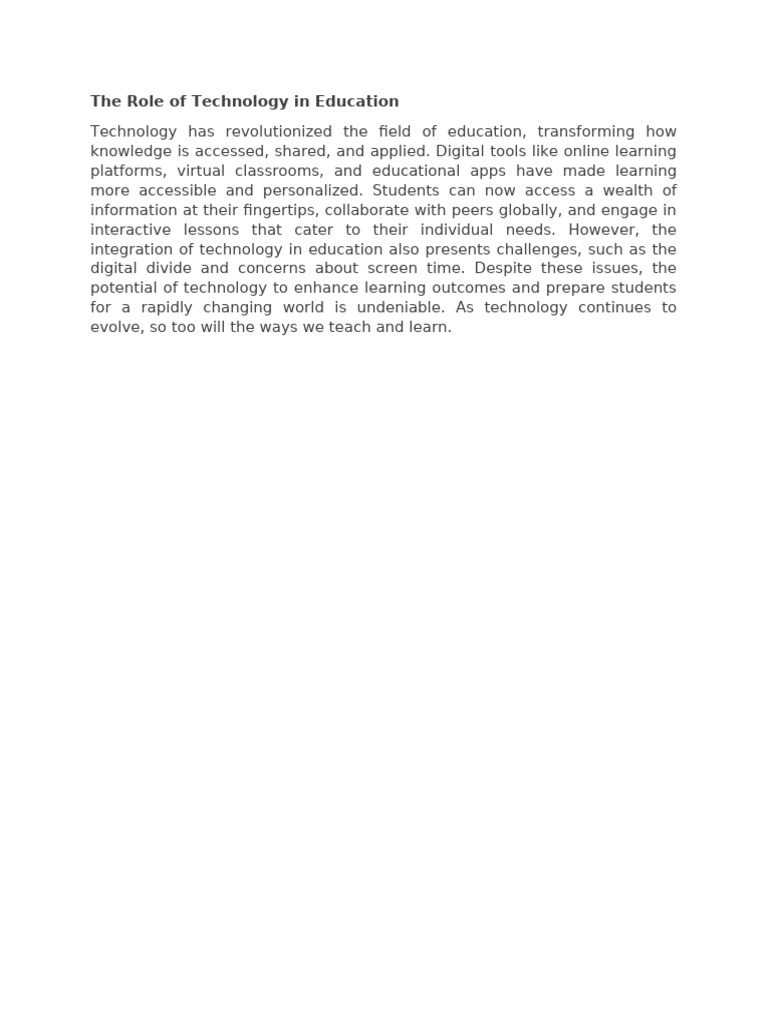 The Role of Technology in Education | PDF