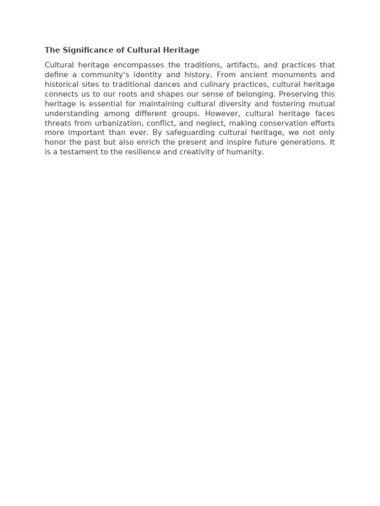 Importance of Preserving Cultural Heritage | PDF