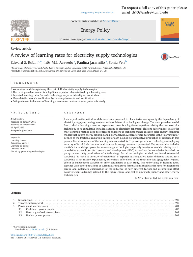 A review of learning rates for electricity supply technologies | PDF ...