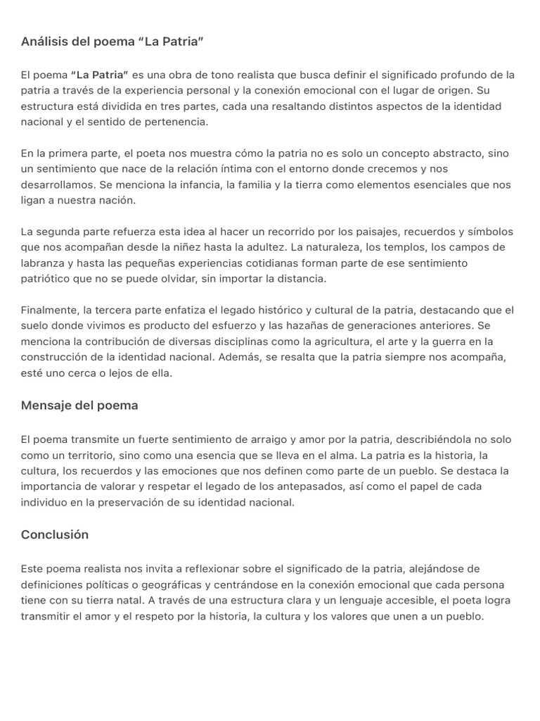 Análisis Del Poema "La Patria" | PDF