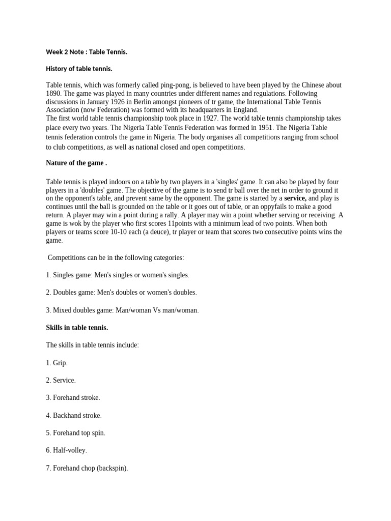 Table Tennis: History, Skills, and Rules | PDF | Referee | Table Tennis