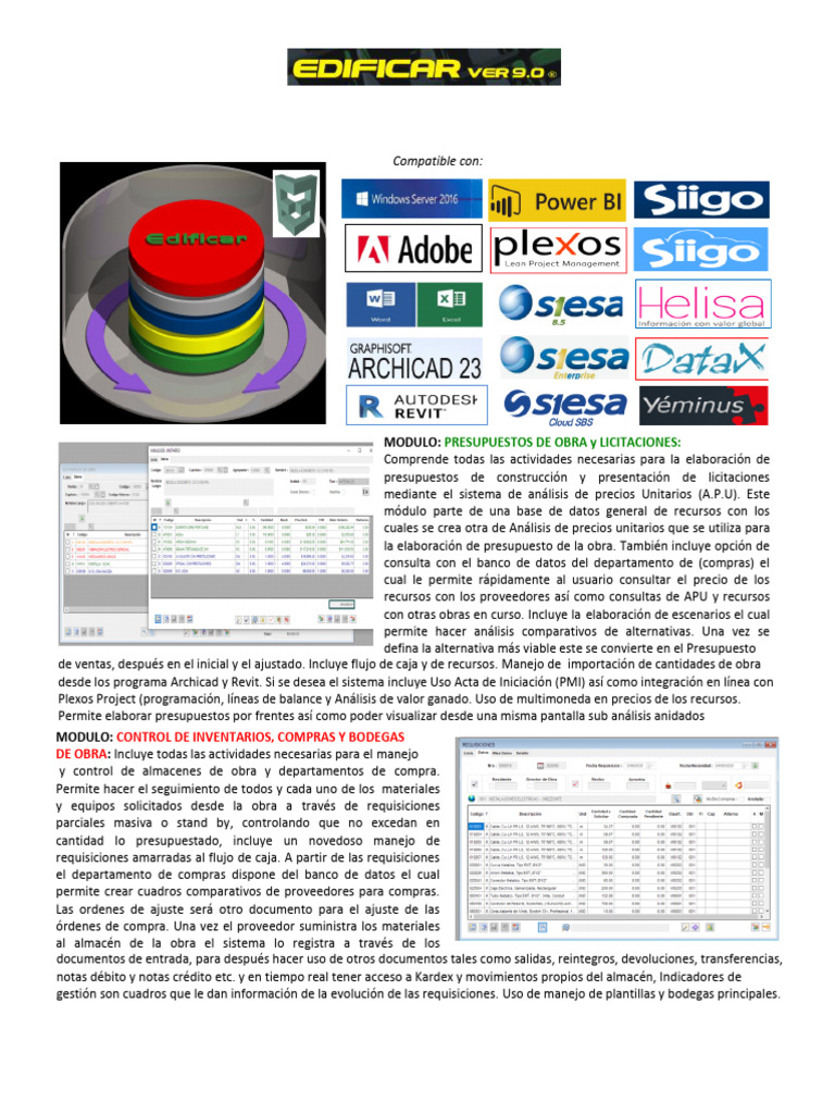 BROCHOURE 01 edificar ver 9.0 GT | PDF | Presupuesto | Bases de datos