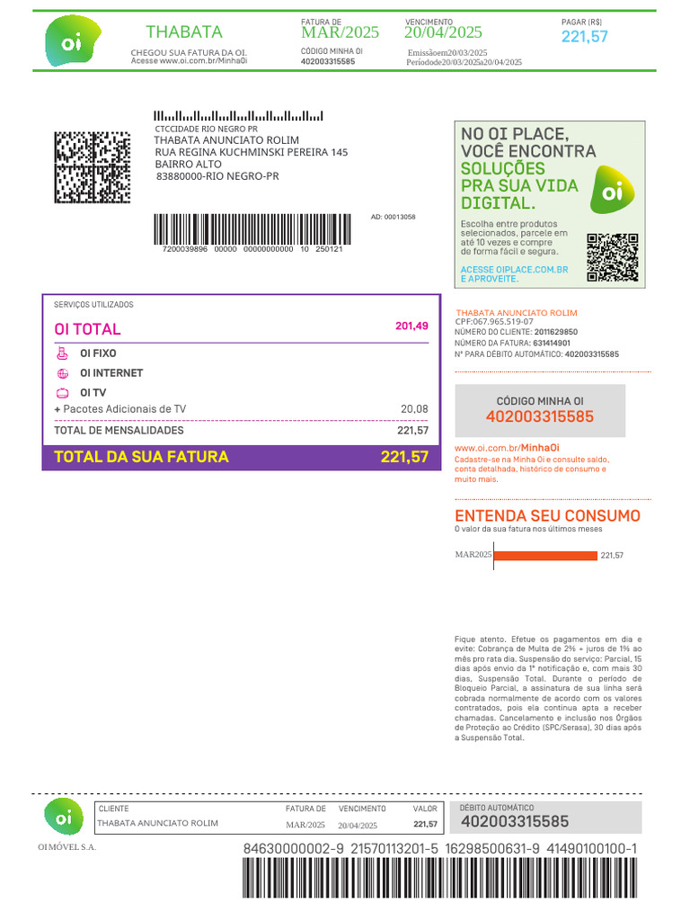 COMPROVANTE DE RESIDENCIA THABATA ATUALIZADO 2025 | PDF