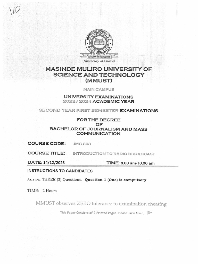 JMC 203 Introduction To Radio Broadcast | PDF