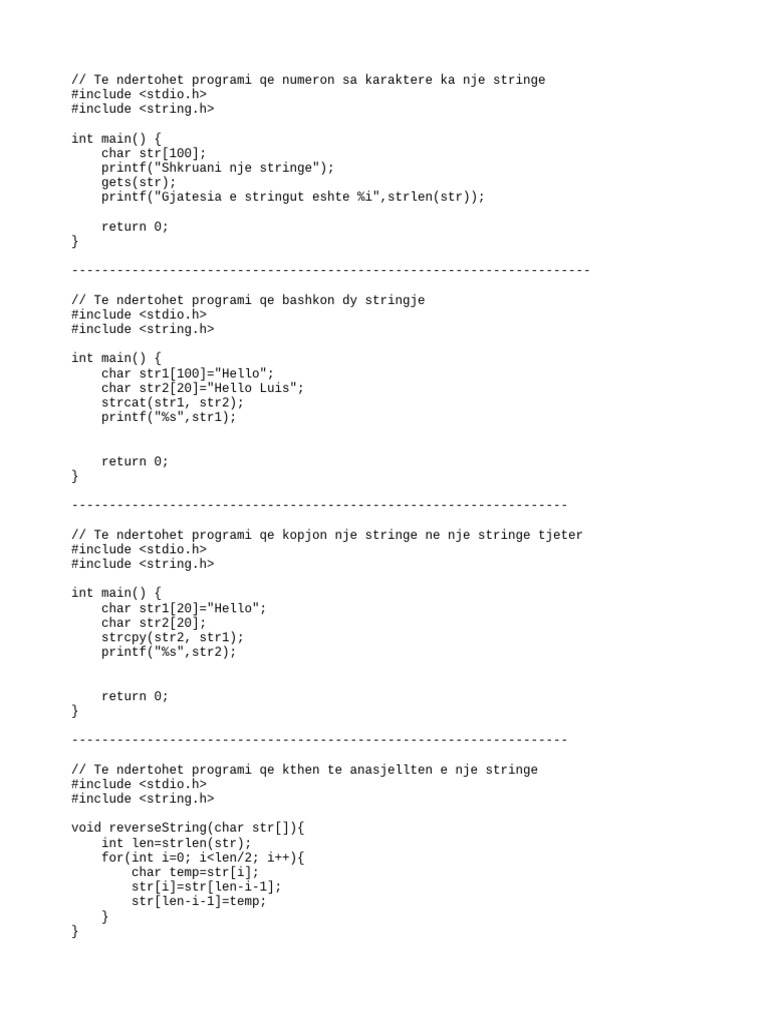 String Manipulation Programs in C | PDF
