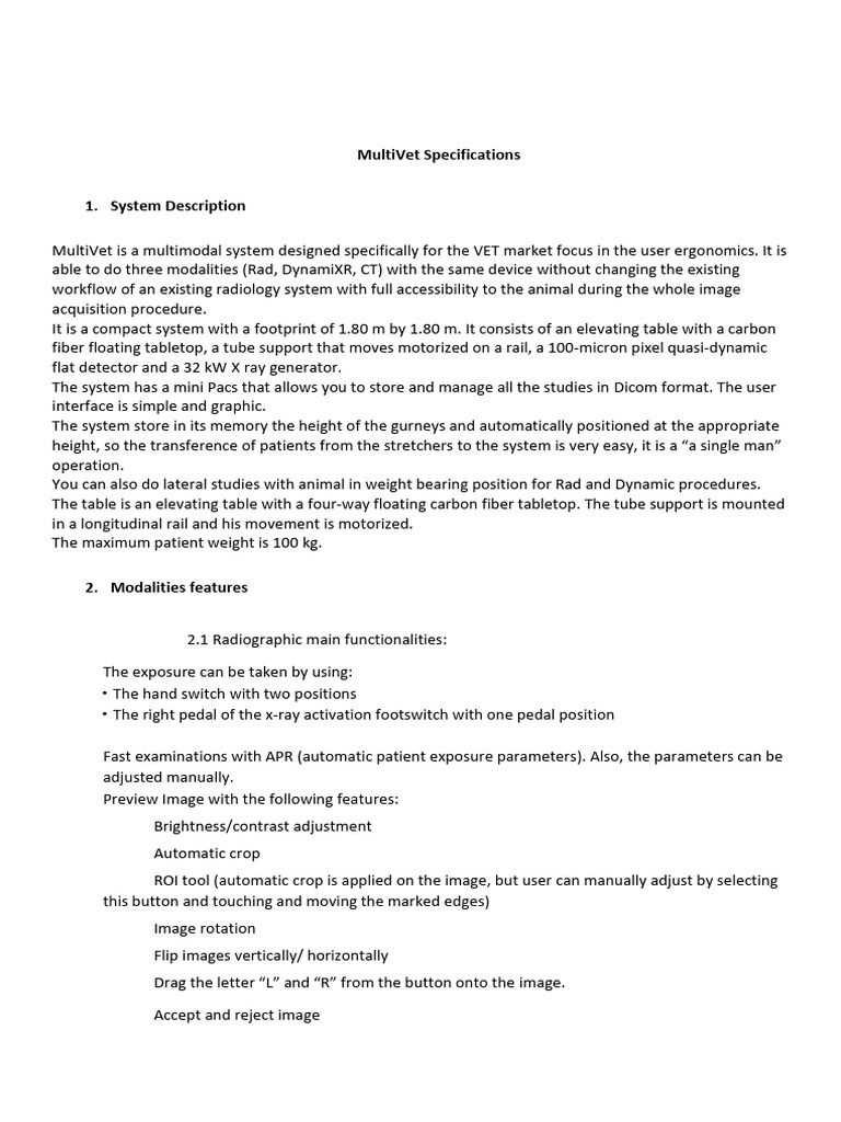 Multivet Specifications Rev2 | PDF | Radiography | Vacuum Tube