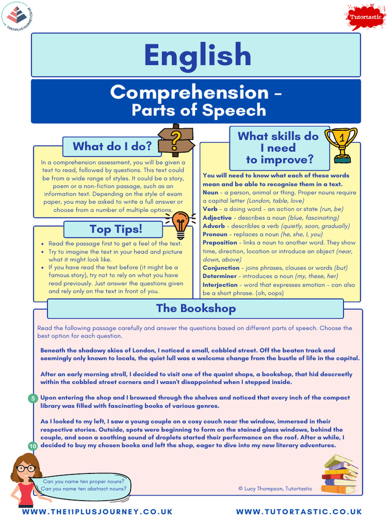 11 Plus English Comprehension - Parts of Speech Answers | PDF | Part Of Speech | Adverb
