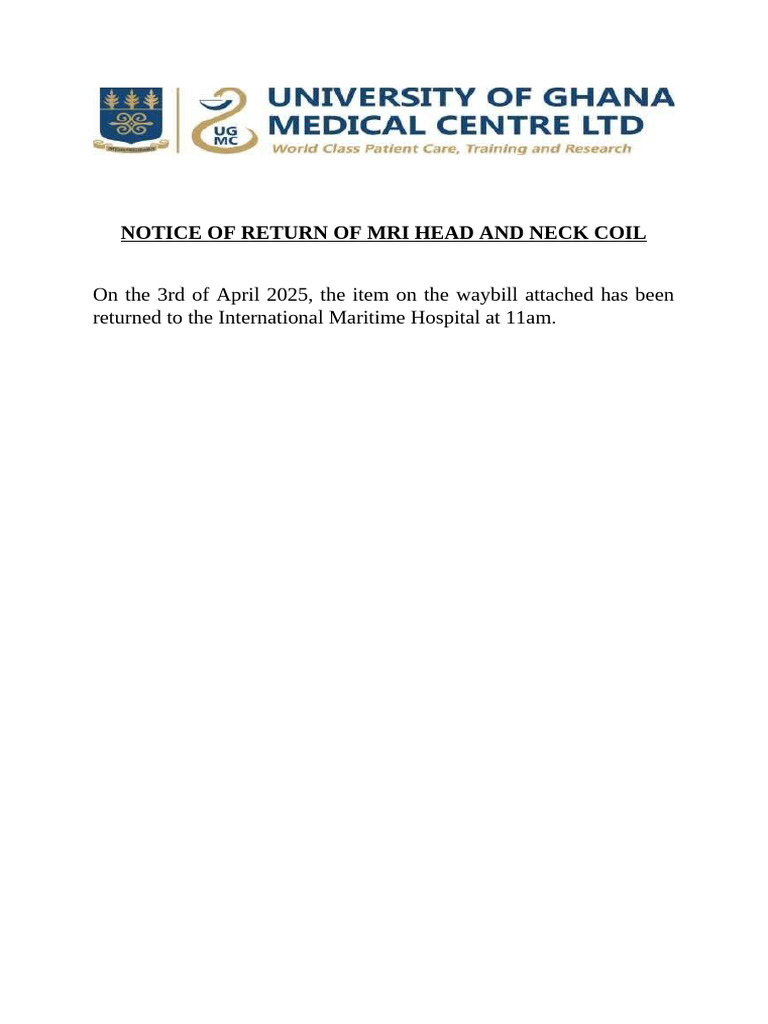 MRI Neck Coil Return Notice | PDF