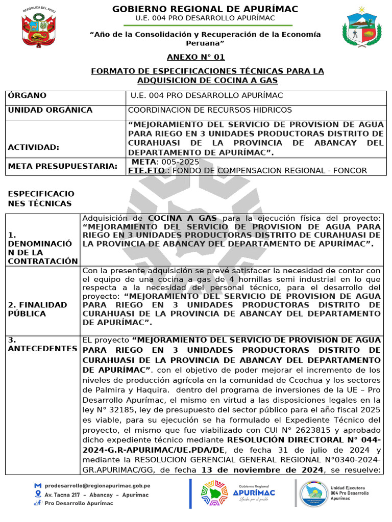 ANEXO N°01 COCINA A GAS | PDF