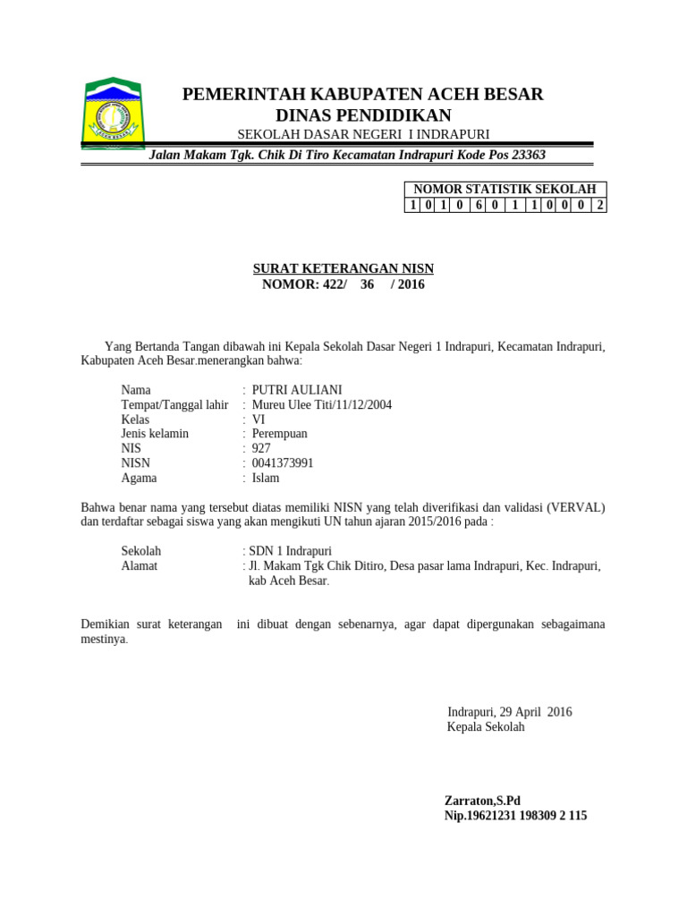 SURAT NISN | PDF