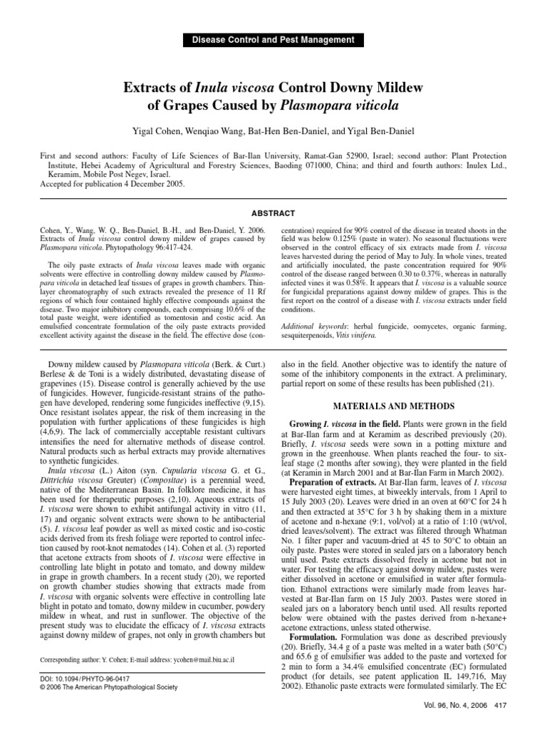 Inula viscosa Extracts Control Grape Mildew | PDF | Thin Layer ...
