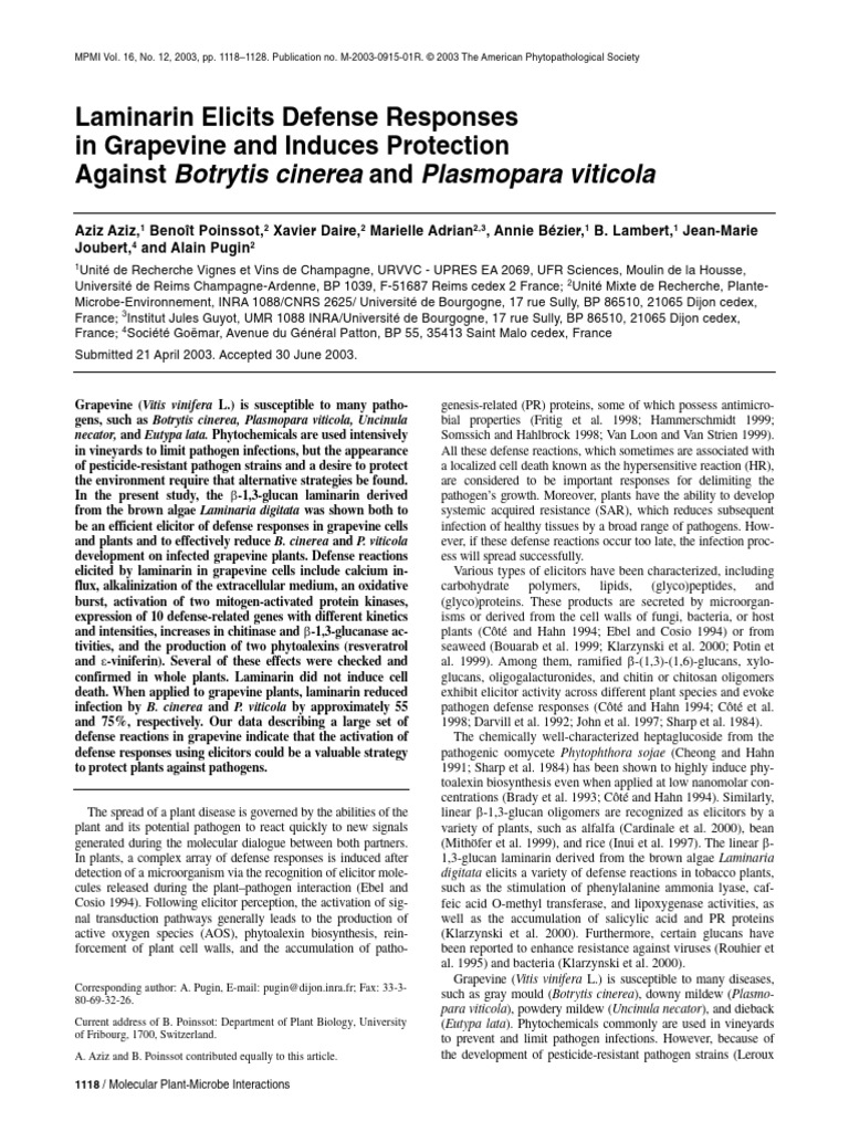 Etude - Lamarin - 2003 - Laminarin Elicits Defense Responsesin ...