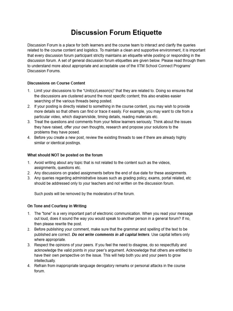 School-Connect - Discussion Forum Etiquette | PDF | Internet Forum ...