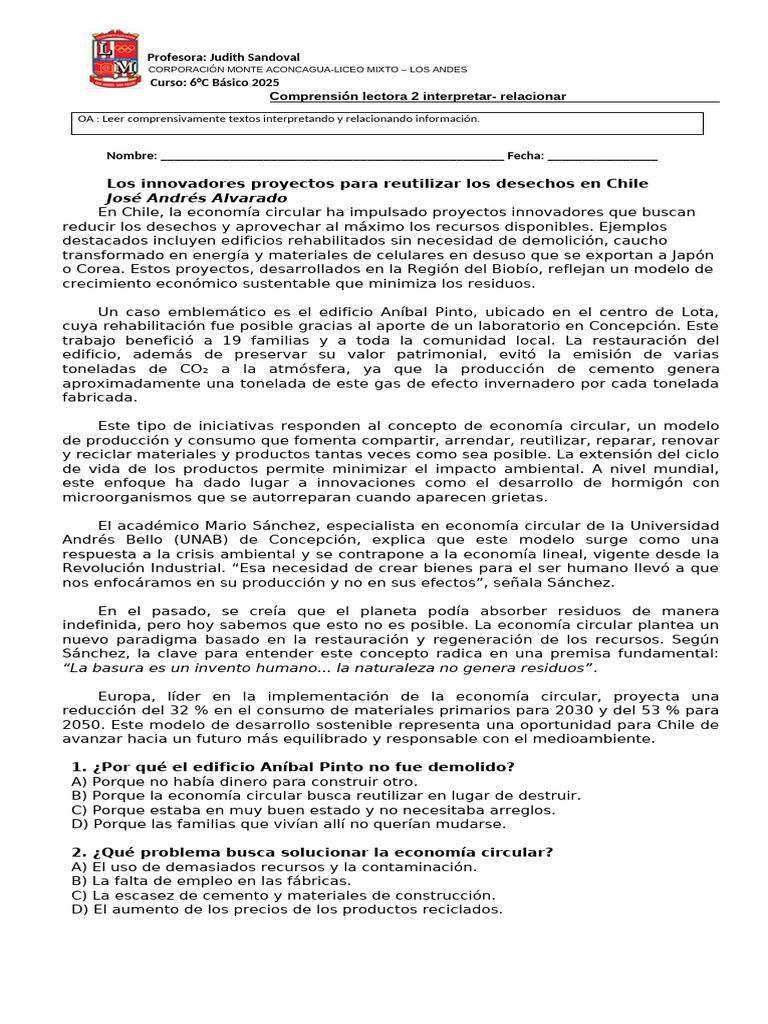 2 Comprensión Lectora Interpretar y Relacionar. | PDF | Residuos ...
