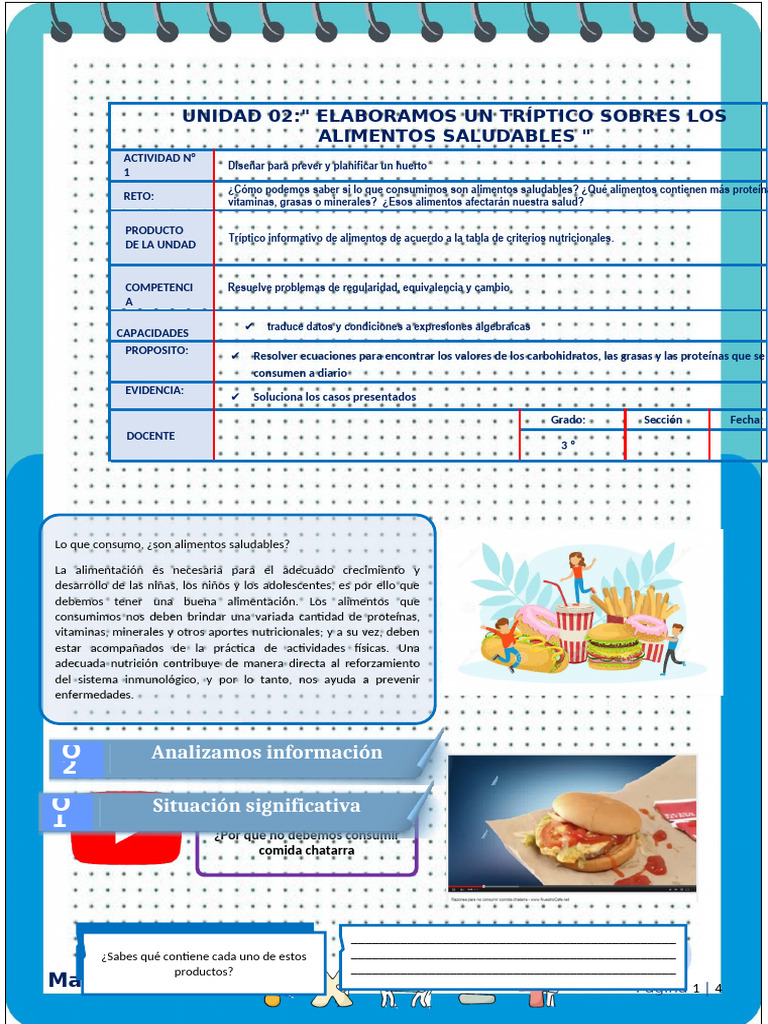 Ficha de Actividad S1 (U2) (4° Grado) - MATEMÁTICA | PDF | Nutrición | Dieta y nutrición