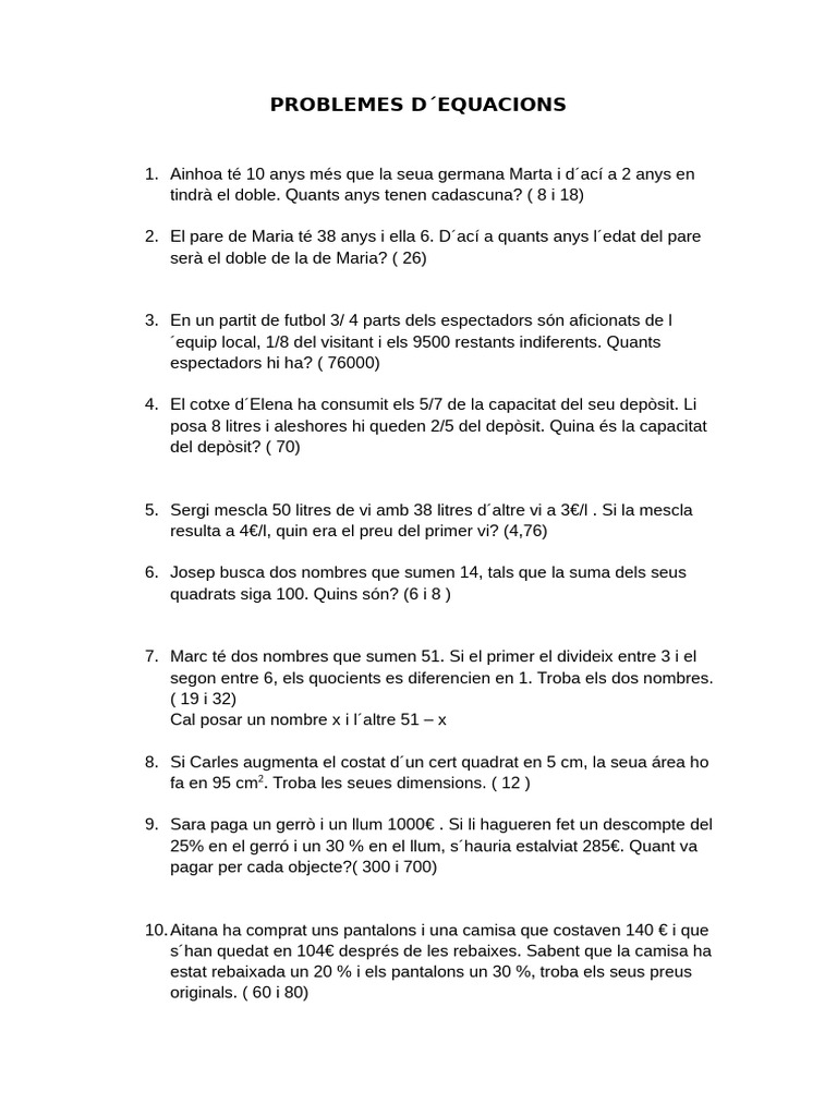 Problemes Dâ Equacions 2 | PDF