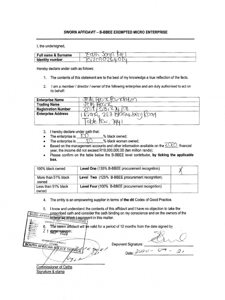 BBBEE-affidavit-202021 240710 133954 | PDF | Affidavit | Legal Procedure